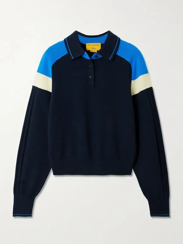 Guest In Residence Alpine Collegiate Color-block Cashmere Polo Sweater - Blue