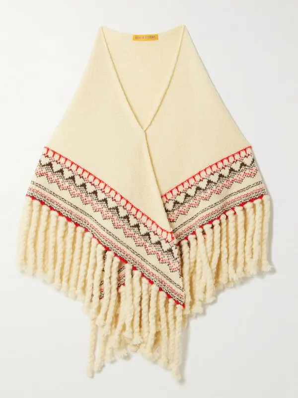 Guest In Residence Cloud Chalet Fringed Fair Isle Wool And Cashmere-blend Shawl - Yellow