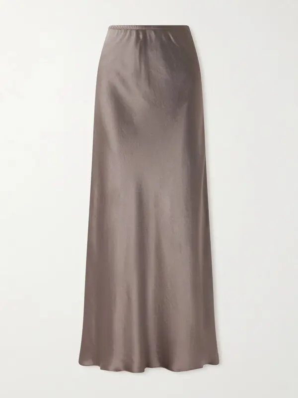 LESET Barb Satin Maxi Skirt - Brown