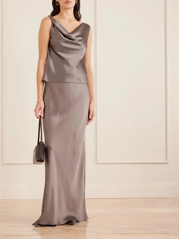 LESET Barb Satin Maxi Skirt - Brown