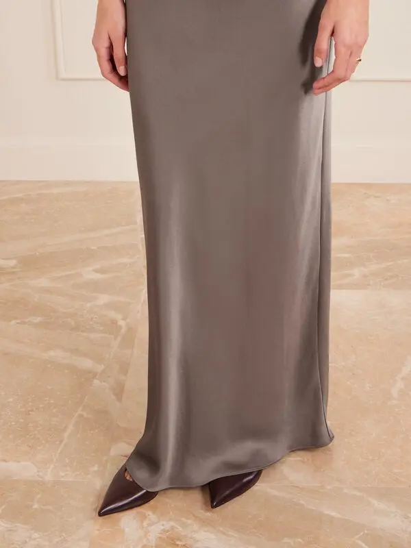 LESET Barb Satin Maxi Skirt - Brown