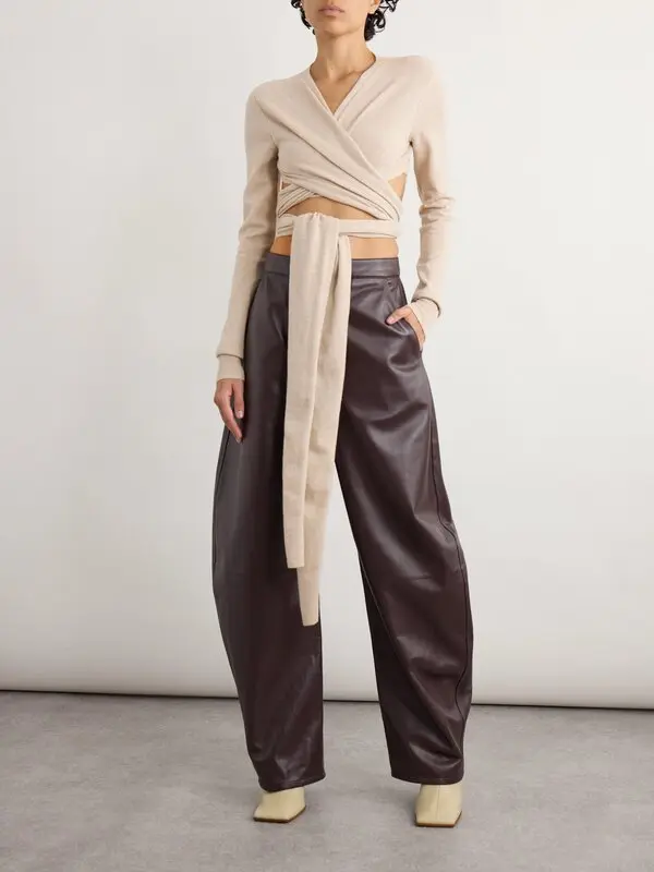 Alaïa Cropped Cashmere-blend Wrap Top
