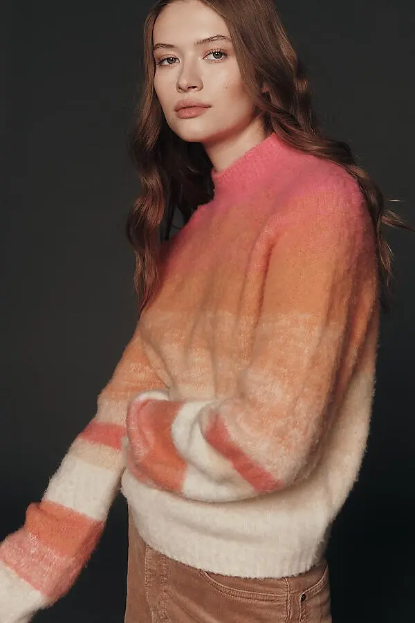 Maeve Brushed Wool Blend Ombré Pullover Sweater - Pink Pattern
