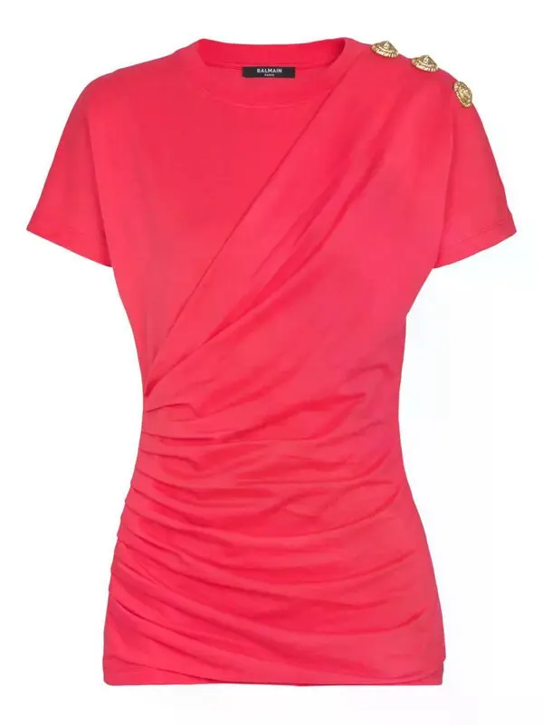 Balmain Draped T-shirt With Lion Head Buttons - Pink