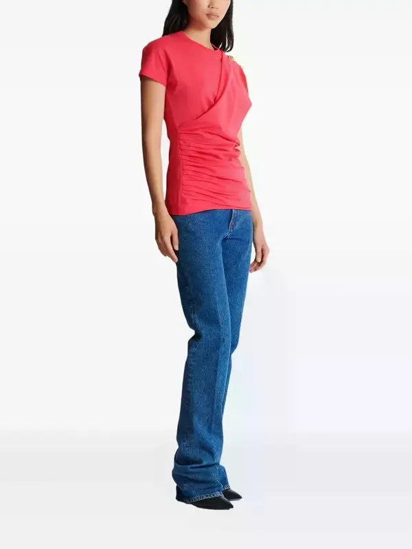 Balmain Draped T-shirt With Lion Head Buttons - Pink