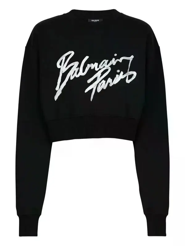Balmain Printed Cotton Sweatshirt - Black