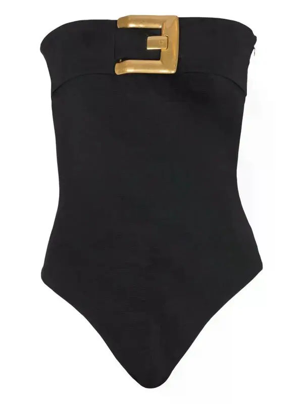 Balmain Buckle Crepe Belted Bodysuit - Black