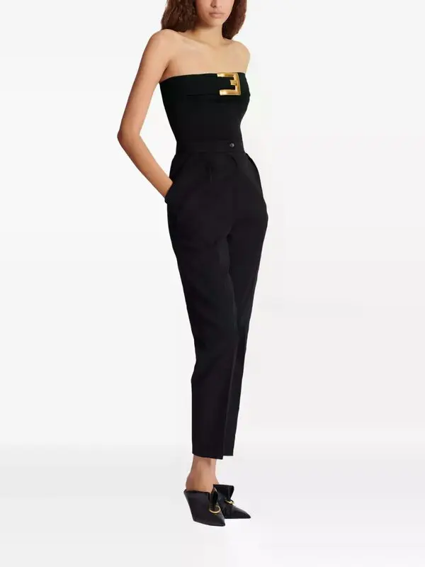 Balmain Buckle Crepe Belted Bodysuit