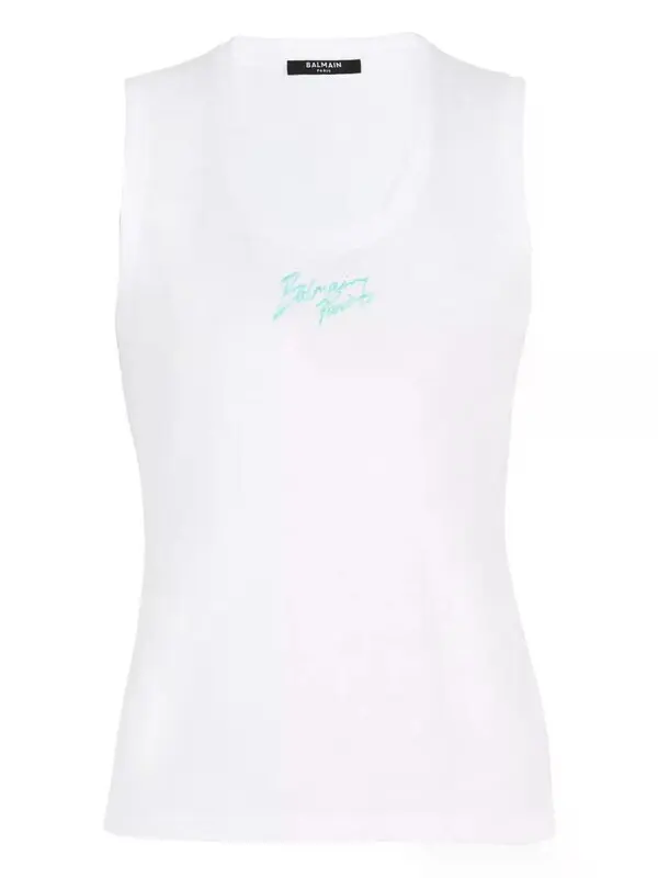 Balmain Logo Print Tank Top - White