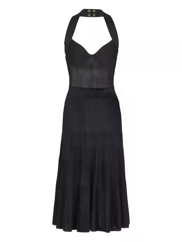 Balmain Midi Halterneck Pleated Dress - Black