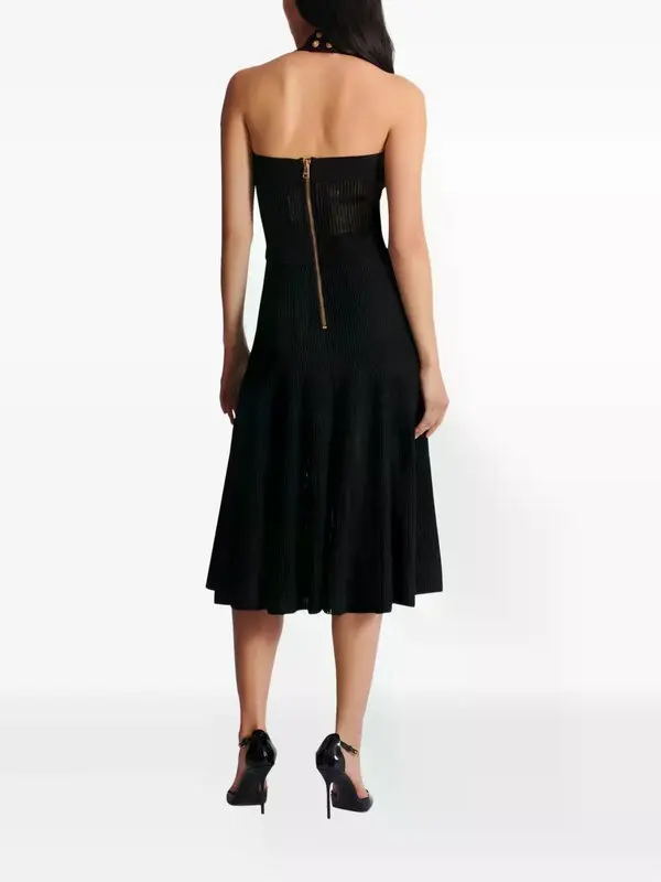Balmain Midi Halterneck Pleated Dress - Black