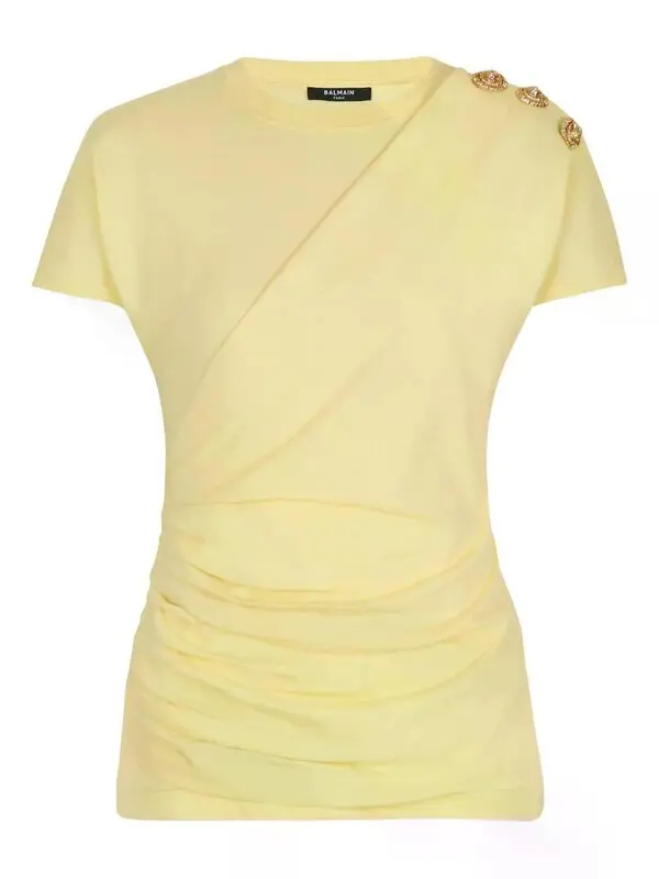 Balmain Draped Detail T-shirt - Yellow