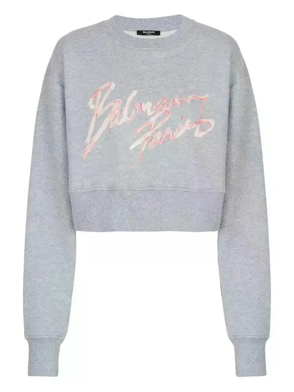 Balmain Printed Cropped Sweatshirt - Grey