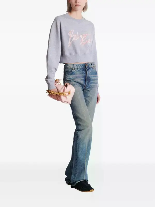 Balmain Printed Cropped Sweatshirt - Grey
