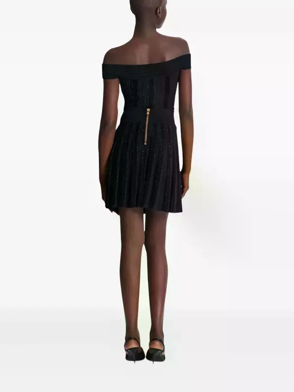 Balmain Pleated Glitter Knit Mini Skirt