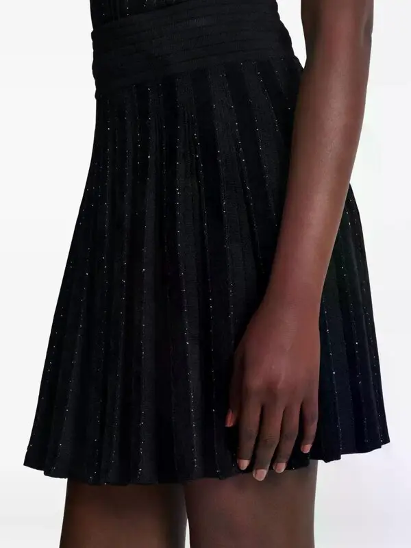Balmain Pleated Glitter Knit Mini Skirt