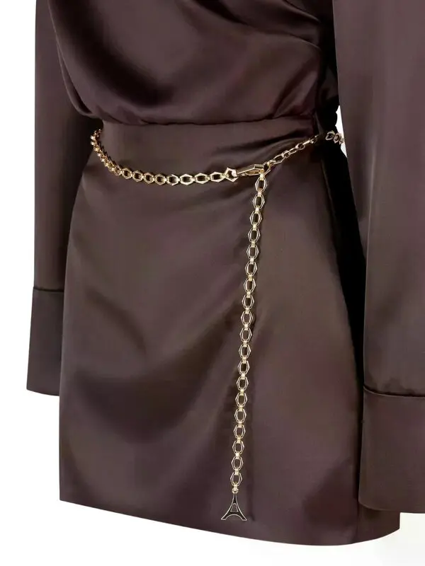 Manière De Voir One-shoulder Draped Satin Mini Dress With Chain Belt