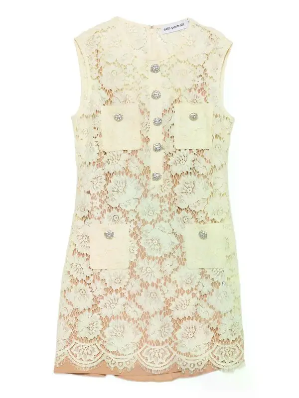 SELF-PORTRAIT Embellished Lace Mini Dress With Pockets