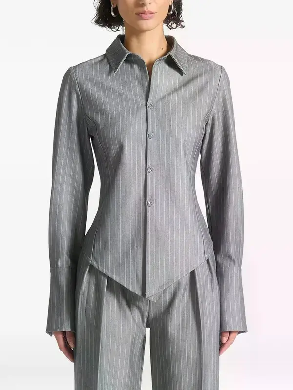 Manière De Voir Sonia Pinstripe Shirt With Angled Hem - Grey