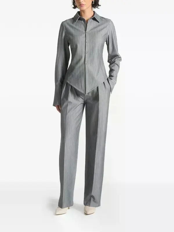 Manière De Voir Sonia Pinstripe Shirt With Angled Hem - Grey