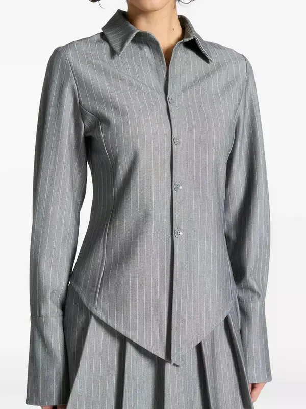 Manière De Voir Sonia Pinstripe Shirt With Angled Hem - Grey