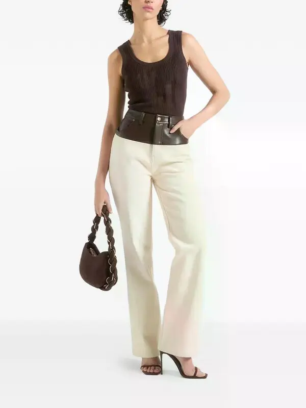 Manière De Voir Maniere De Voir Leather & Denim Contrasting Straight Leg Jeans