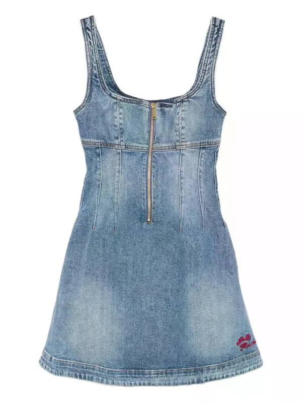 SELF-PORTRAIT Denim Zip Mini Dress - Blue