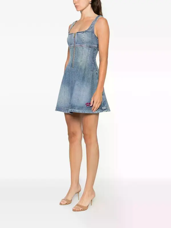 SELF-PORTRAIT Denim Zip Mini Dress