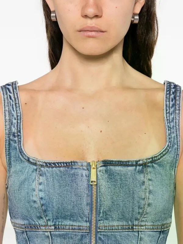 SELF-PORTRAIT Denim Zip Mini Dress