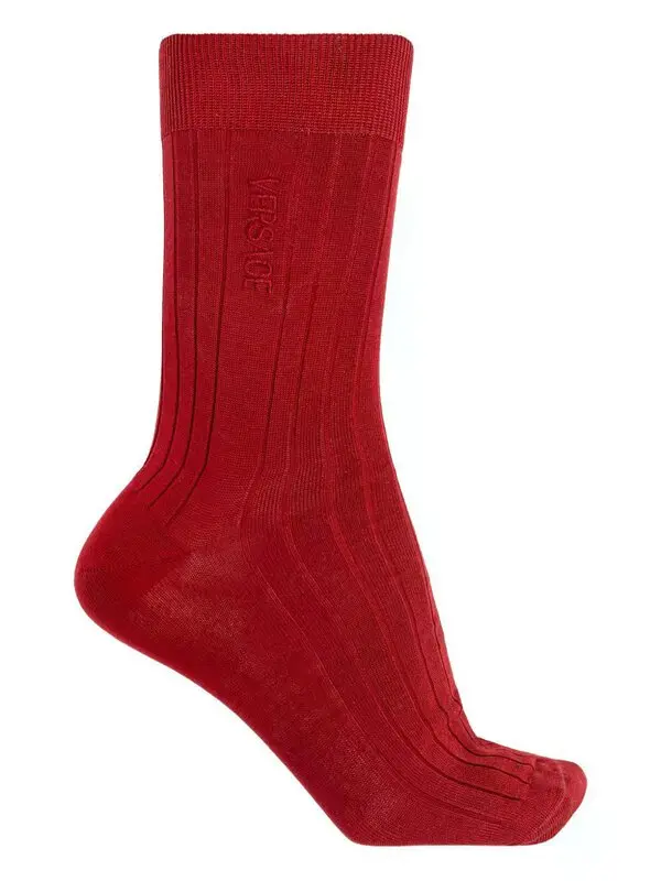 Versace Ribbed Cotton Socks With Logo Embroidery