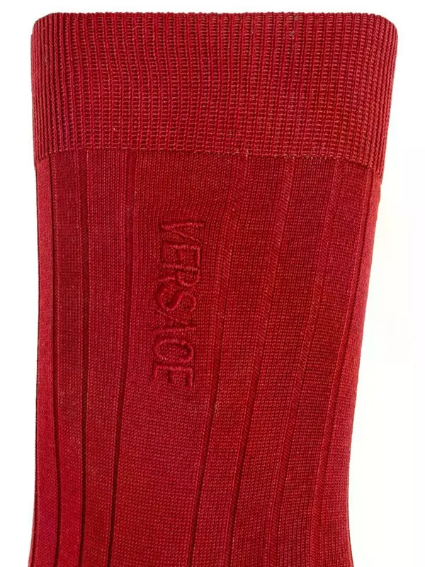 Versace Ribbed Cotton Socks With Logo Embroidery