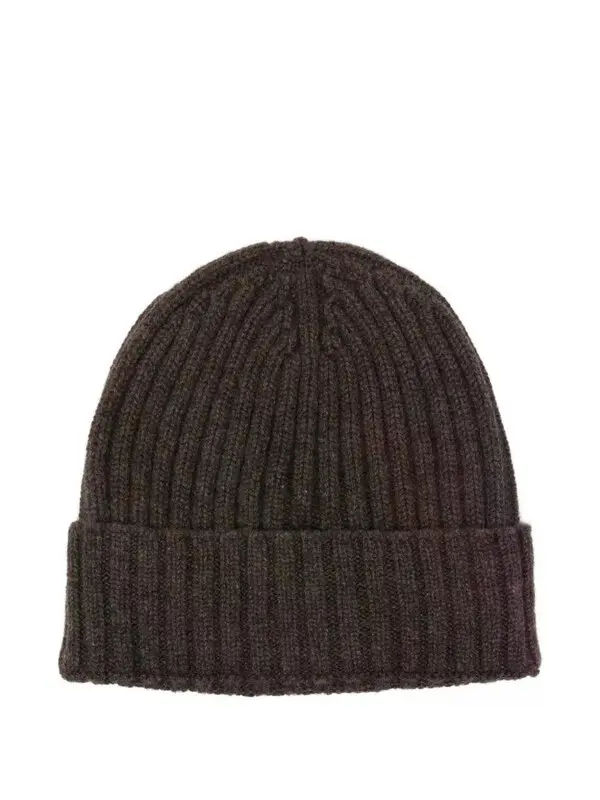 DELL'OGLIO Ribbed Beanie - Brown
