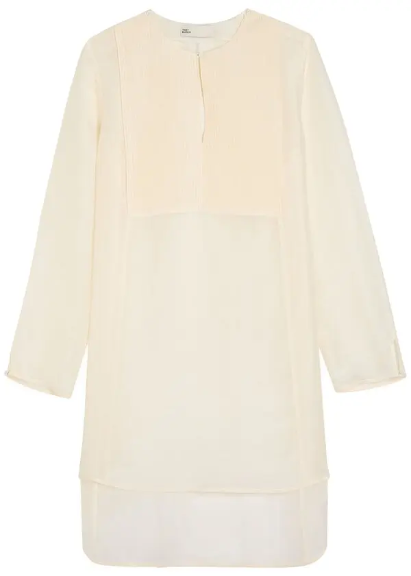 Tory Burch Pintucked Linen And Silk-blend Tunic - Ivory