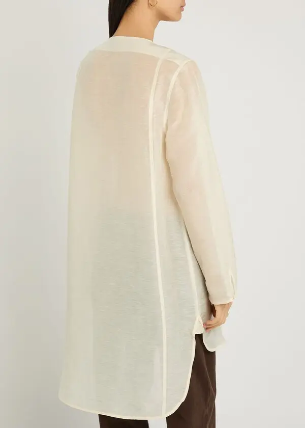 Tory Burch Pintucked Linen And Silk-blend Tunic - Ivory