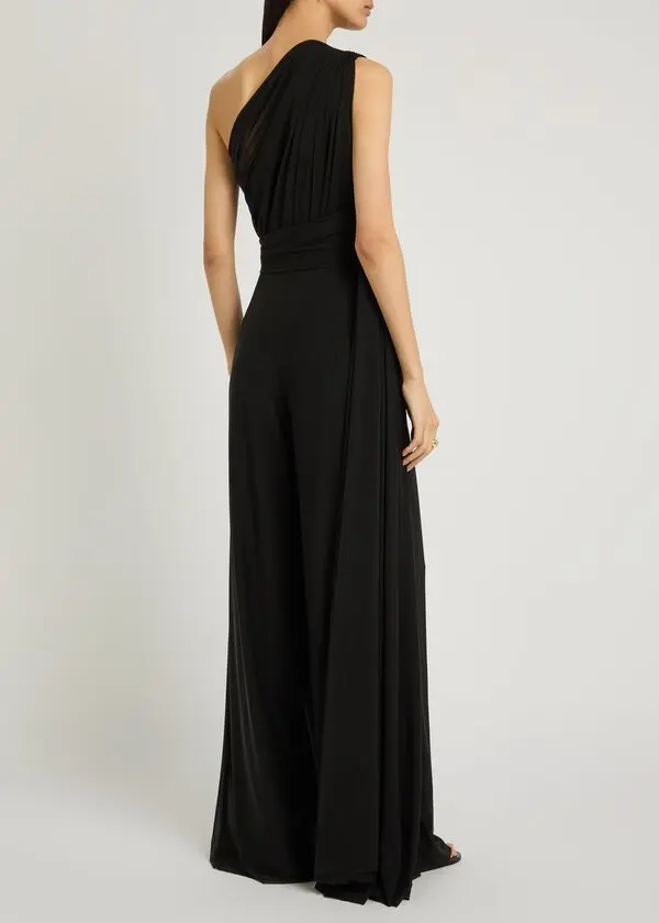 Talbot Runhof One-shoulder Draped Mesh Jumpsuit