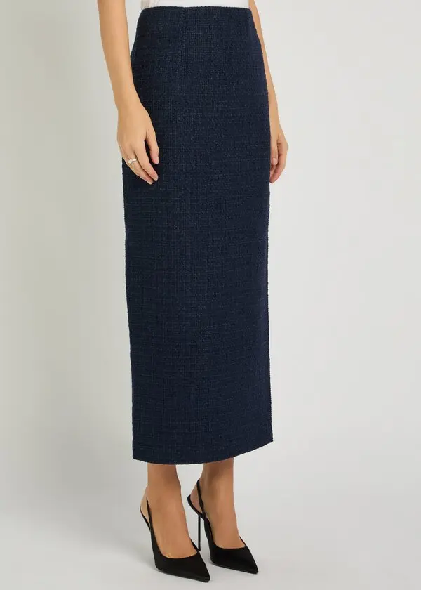 Roland Mouret Metallized Bouclé Midi Skirt - Navy