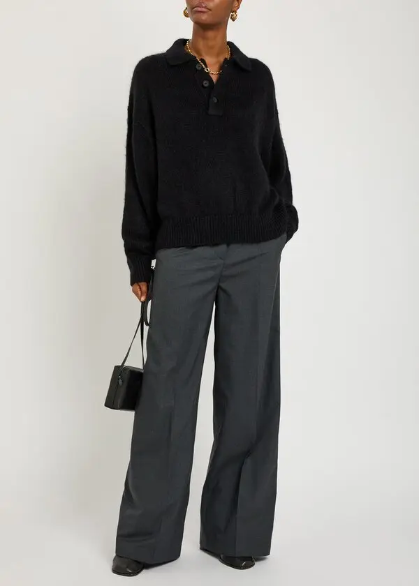 Studio Nicholson Brushed Knit Polo Jumper - Black