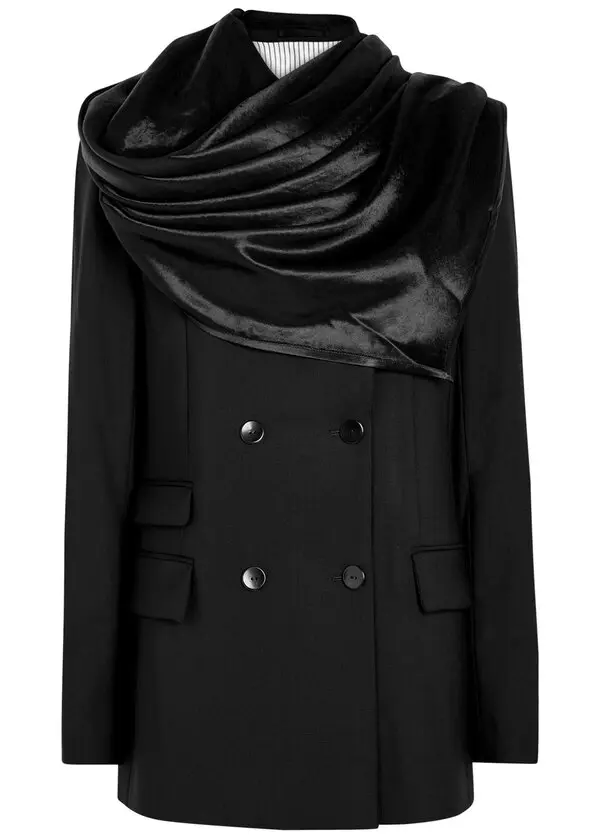 Maria Mcmanus Draped Double-breasted Wool Blazer - Black