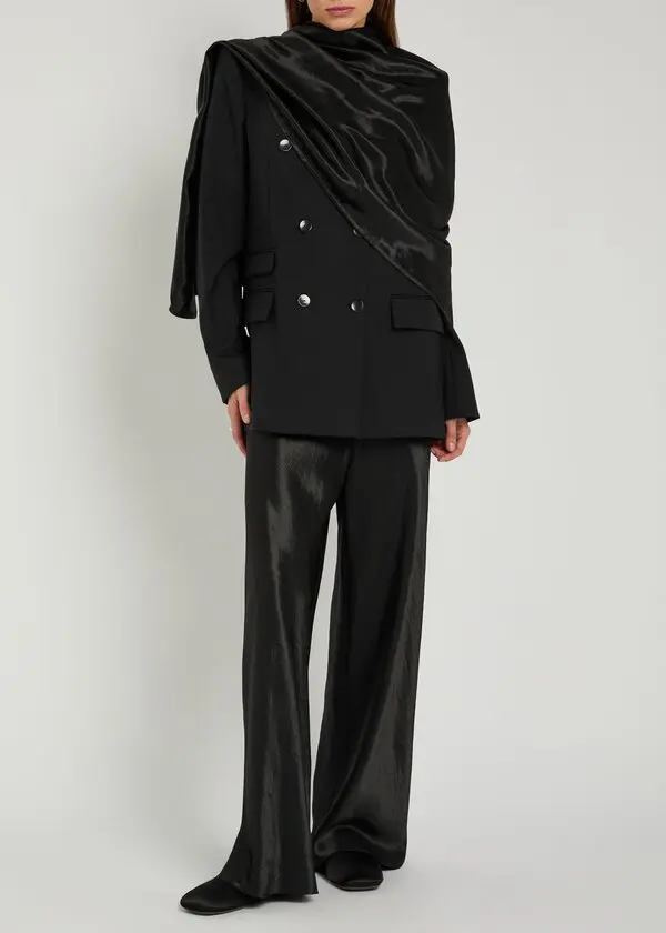 Maria Mcmanus Draped Double-breasted Wool Blazer - Black