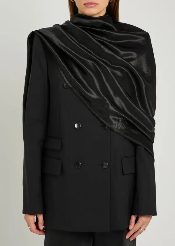 Maria Mcmanus Draped Double-breasted Wool Blazer - Black