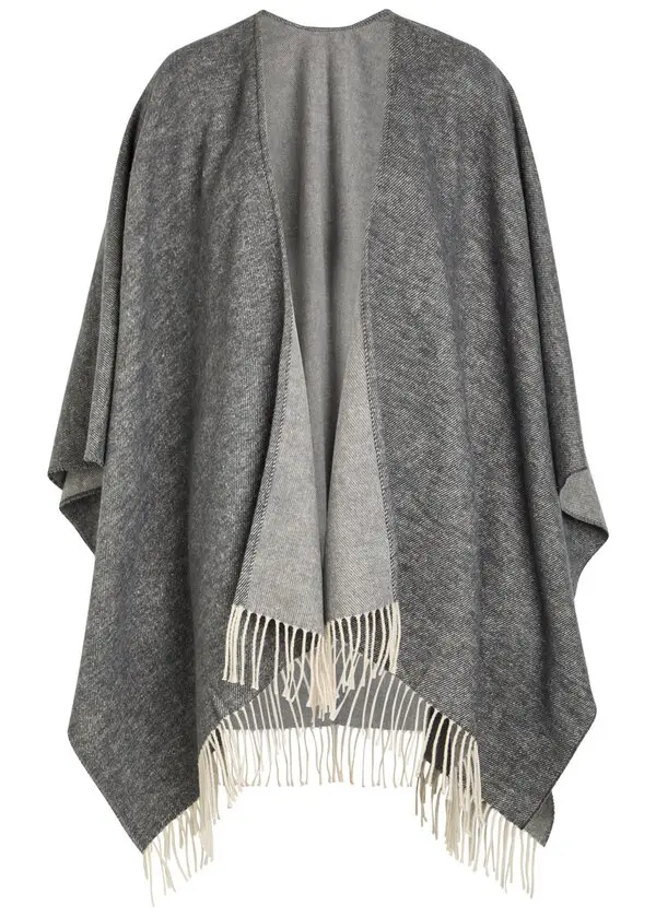Eileen Fisher Fringed Brushed Cotton-blend Poncho - Grey