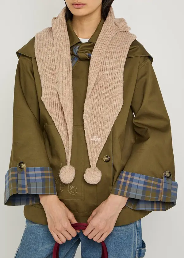 DAMSON MADDER Knit Hood With Pom-poms