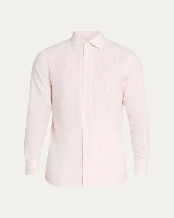 Zegna Cotton And Cashmere Pinstripe Slim-fit Sport Shirt - Pink