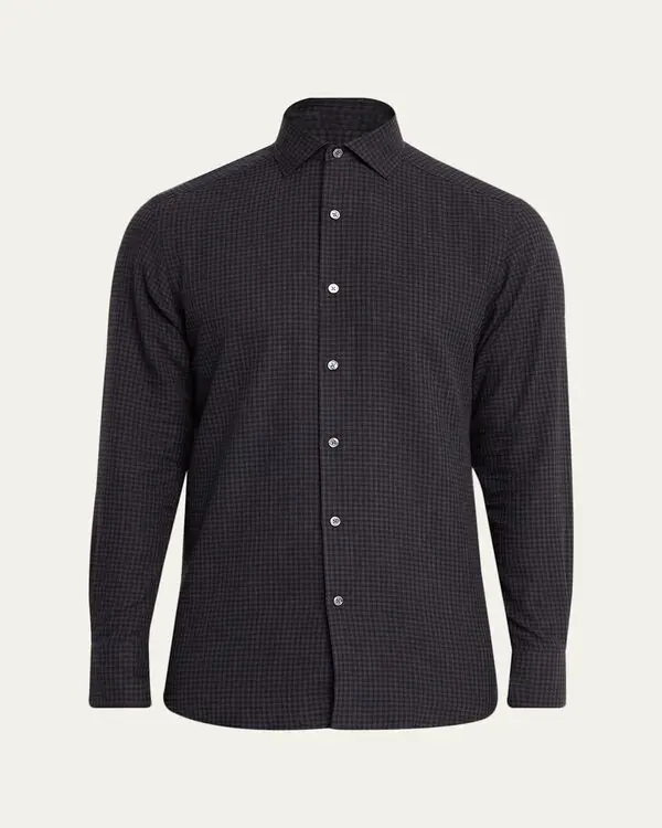 Zegna Cotton And Cashmere Check Button-down Shirt - Gray