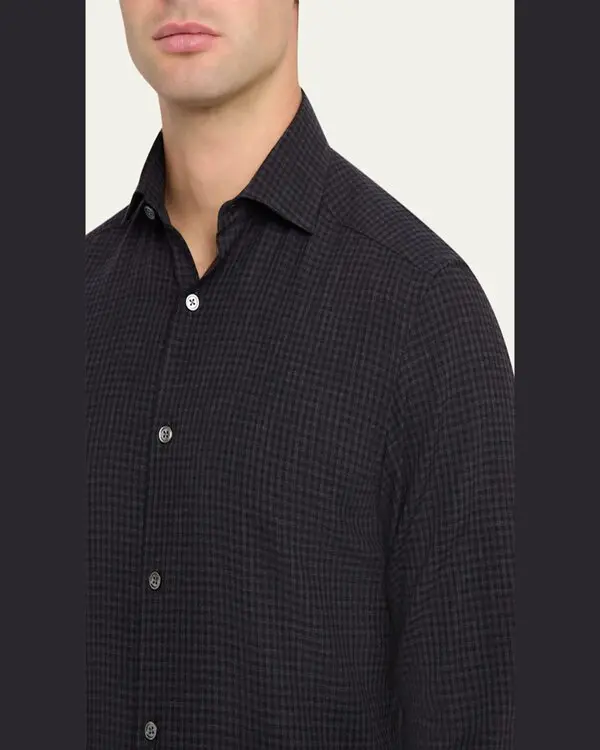 Zegna Cotton And Cashmere Check Button-down Shirt