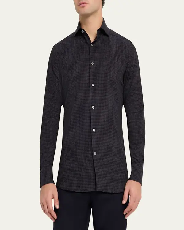 Zegna Cotton And Cashmere Check Button-down Shirt