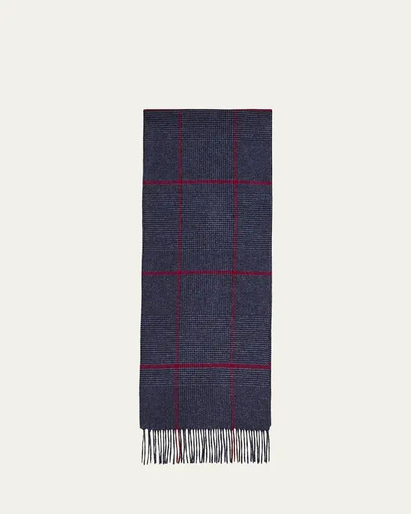 PIACENZA CASHMERE 1733 Silk Cashmere Glen Plaid Scarf - Blu/nvy Wndw Pn