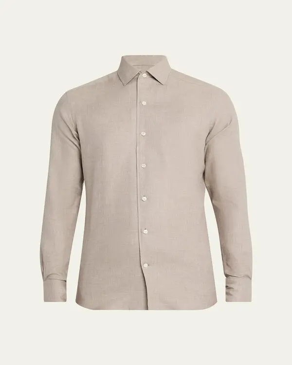 Zegna Melange Cashmere And Cotton Modern-fit Sport Shirt - Beige