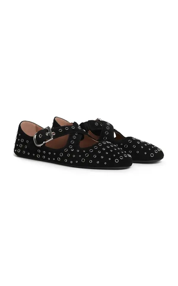 Alaïa Eyelet-embellished Suede Ballet Flats - Black