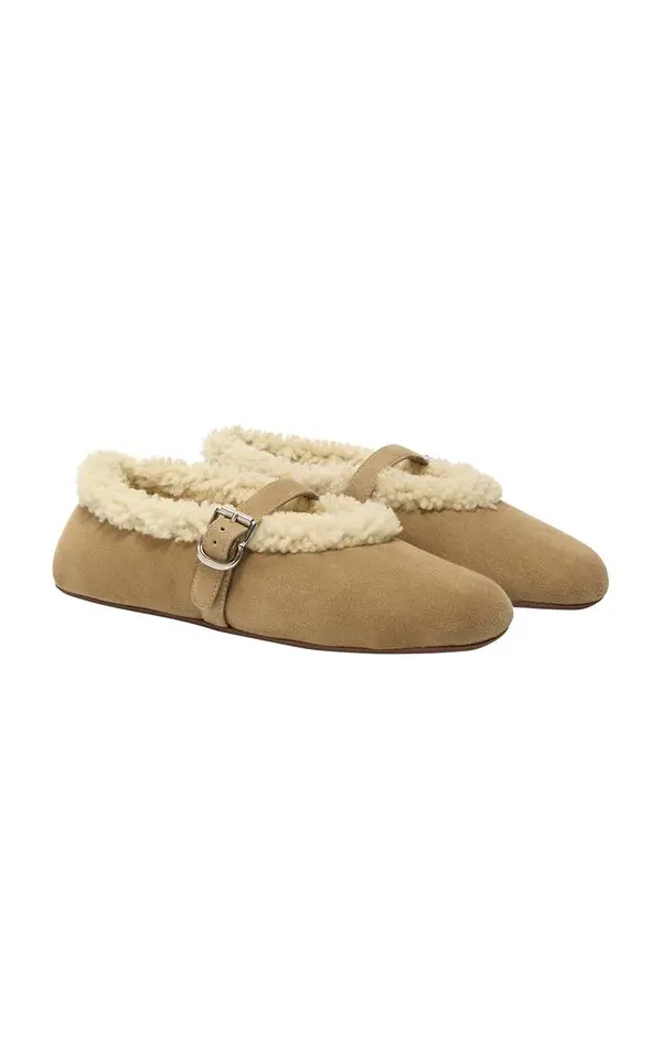 Alaïa Shearling Leather Mary Jane Flats - Brown